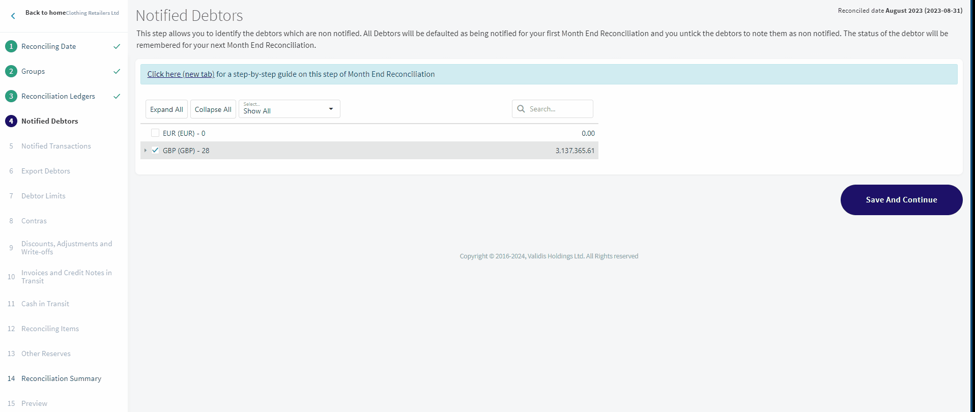 4. Notified Debtors – Validis Support