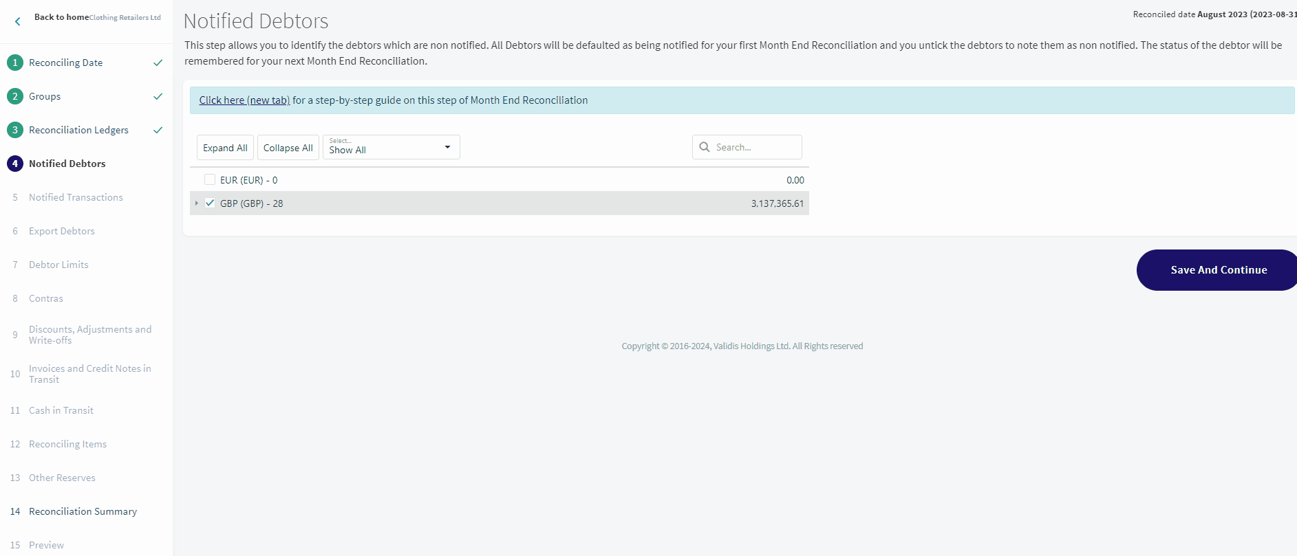 4. Notified Debtors – Validis Support