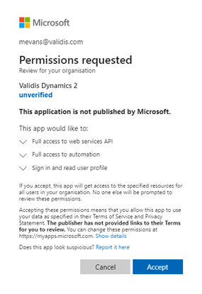 Sharing your Dynamics 365 Business Central (Online) data – Validis Support