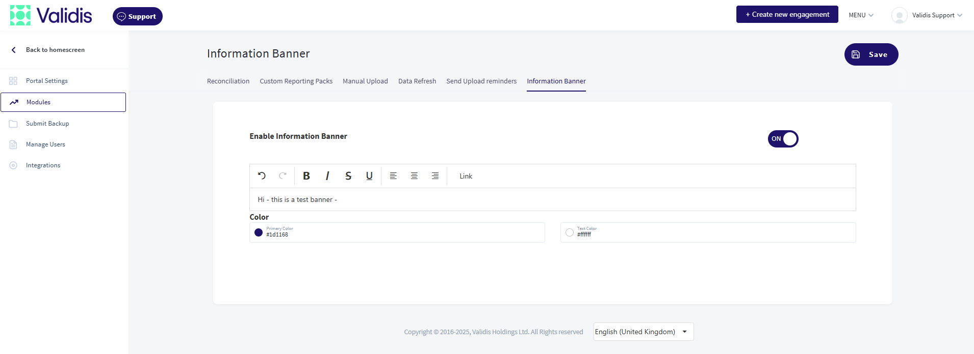 How to setup the Information Banner – Validis Support